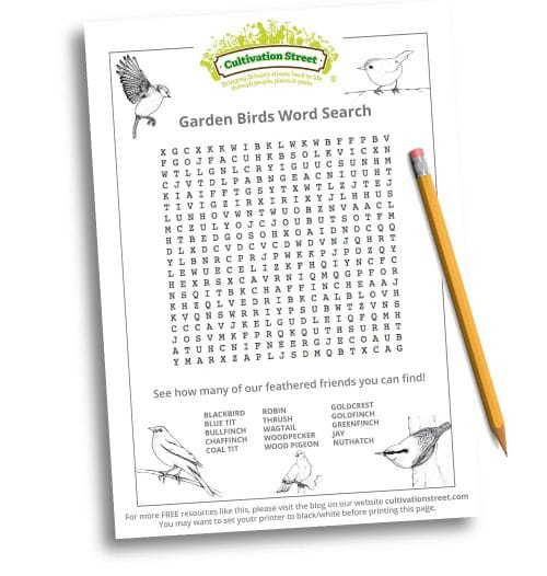 Garden Bird Wordsearch | Activity Sheet - Cultivation Street